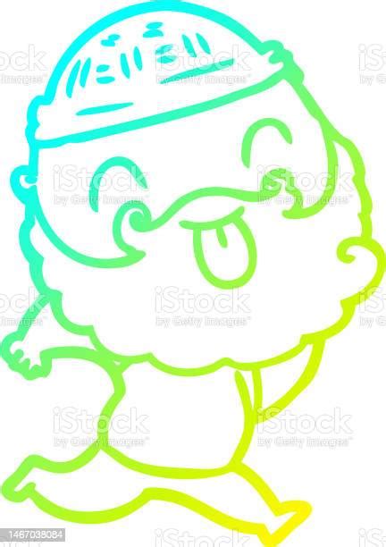 혀를 내밀고 있는 수염을 가진 런닝맨의 차가운 그라데이션 선 그리기 개성 개념에 대한 스톡 벡터 아트 및 기타 이미지 개성 개념 건강한 생활방식 귀여운 Istock