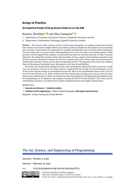 Pdf Arrays In Practice An Empirical Study Of Array Access Patterns On The Jvm