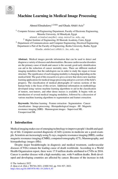 PDF Machine Learning In Medical Image Processing