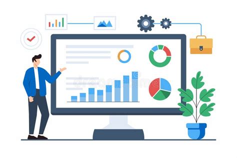 Flat Illustration Of Analyst Reviewing Performance Metrics On Real Time