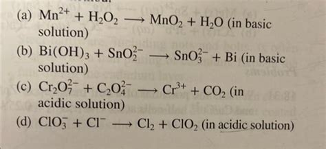 Solved A Mn H O MnO H O In Basic Solution B Chegg Com