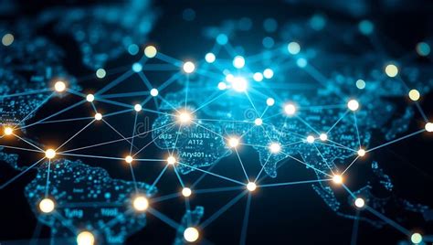 Global Network Connections Illuminated Nodes Representing Data Transfer Stock Illustration