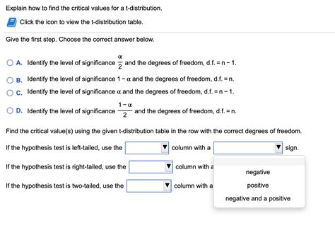solved explain how to find the critical values for a