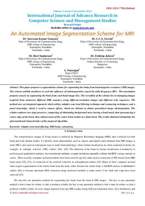 Pdf An Automated Image Segmentation Scheme For Mri