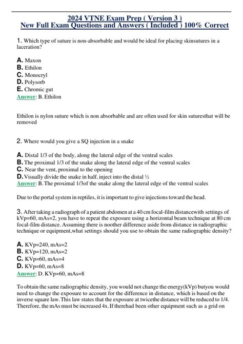 2024 Vtne Exam Prep Version 3 New Full Exam Questions And Answers Included 100 Correct