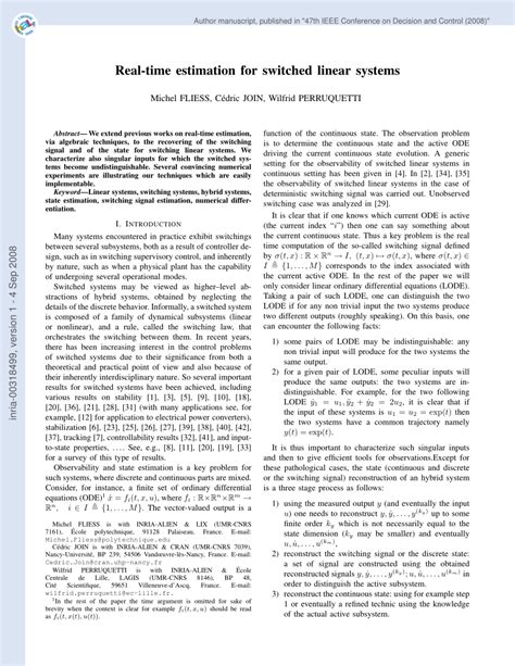 Pdf Real Time Estimation For Switched Linear Systems