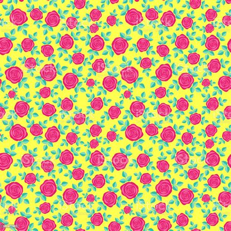 노란 배경에 빨간 장미와 함께 완벽 한 우아한 꽃 패턴입니다 Ditsy 인쇄입니다 Scrapbooking 섬유 종이 등을 포장에 대 한 완벽 한 0명에 대한 스톡 벡터 아트
