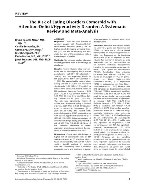 The Risk Of Eating Disorders Comorbid With Attention Deficithyperactivity Disorder A