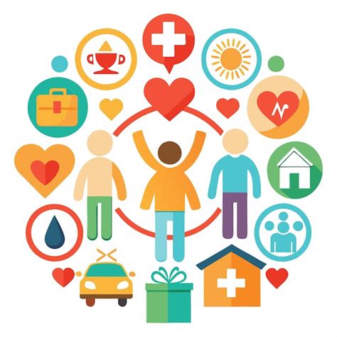 Three People Stand In A Circle Of Icons Representing Health Love And
