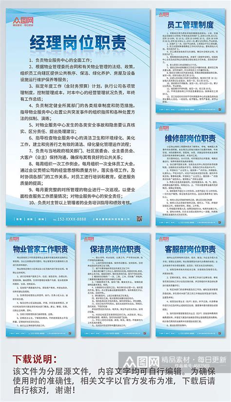 小清新蓝色物业管理条例制度牌系列海报素材下载 众图网