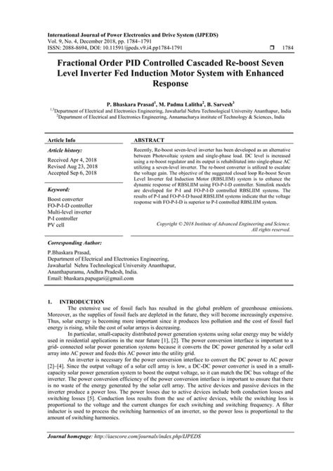 Fractional Order Pid Controlled Cascaded Re Boost Seven Level Inverter Fed Induction Motor