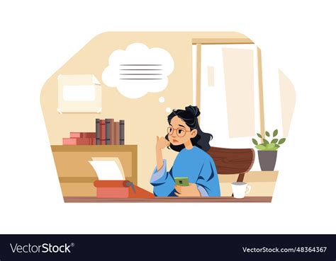Female Writer Is Thinking To Find Ideas Royalty Free Vector