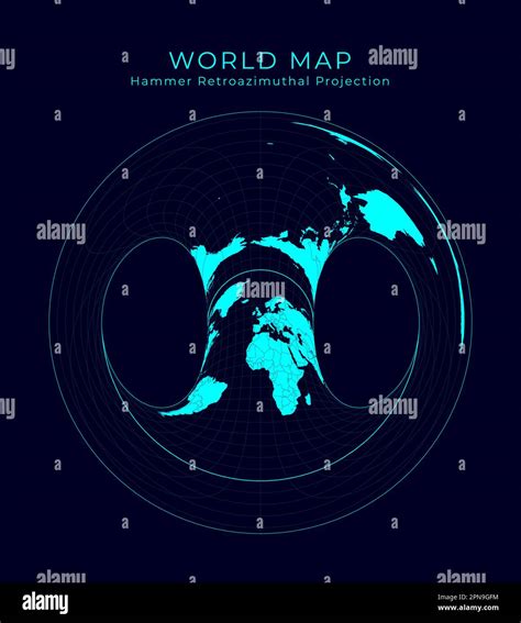 Map Of The World Hammer Retroazimuthal Projection Futuristic Infographic World Illustration