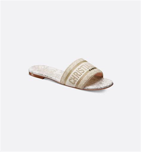 Dway Slide Cotton Embroidered With Metallic Thread And White And Gold