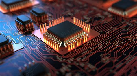 내장형 전자 칩이 포함된 회로 기판의 3d 렌더링으로 시각적 효과 향상 컴퓨터 기술 배경 시각적 배경 디지털 기술 배경 이미지 Hd 컴퓨터 기술 시각적 디지털