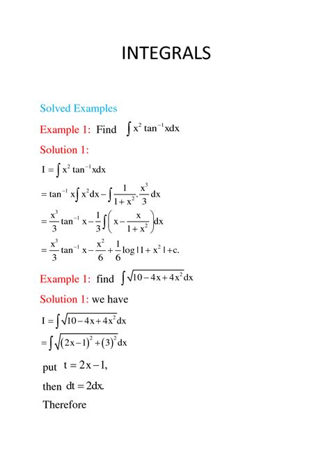Solution Integrals Solved Examples Studypool