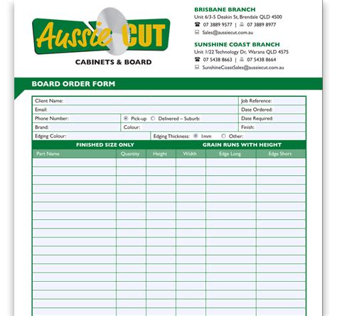 Order Forms Aussie Cut