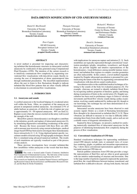 Pdf Data Driven Sonification Of Cfd Aneurysm Models
