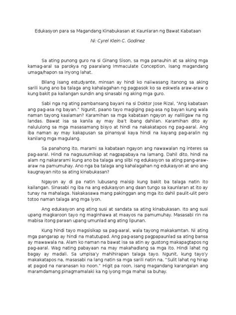 Edukasyon Para Sa Magandang Kinabukasan At Kaunlaran Ng Bawat Kabataan