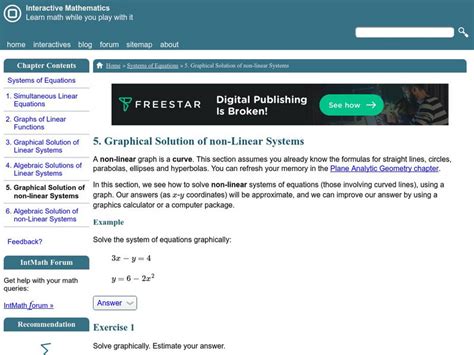Interactive Mathematics Graphical Solution Of Non Linear Systems Activity For 9th 10th Grade
