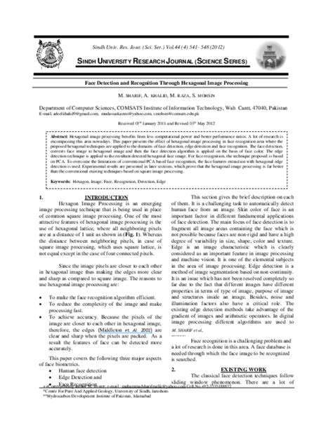 pdf face detection and recognition through hexagonal image processing