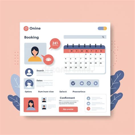 Digital Booking Interface On A Peach Background Featuring User Profile Icons A Calendar Stock