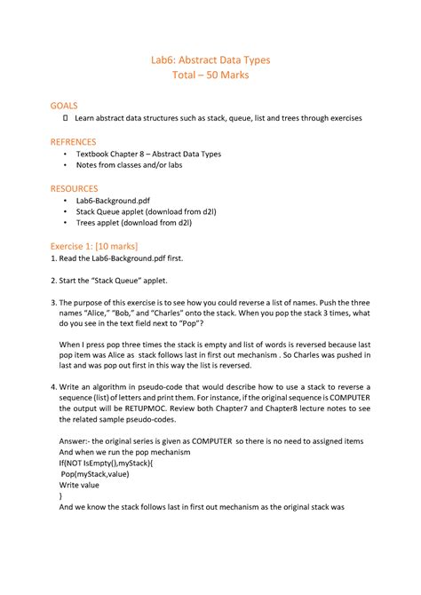 Japneet Singh Lab6 Labs Lab6 Abstract Data Types Total 50 Marks