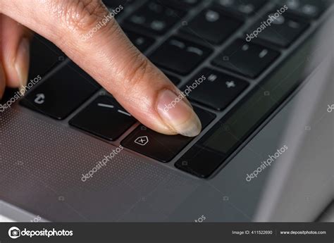 Close Female Hand Pressing Backspace Key Delete Laptop Keyboard — Stock