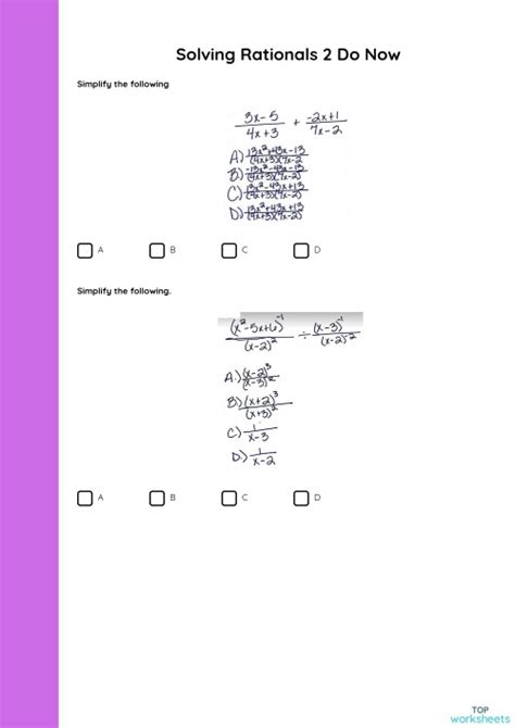 Solving Rationals 2 Do Now Interactive Worksheet Topworksheets