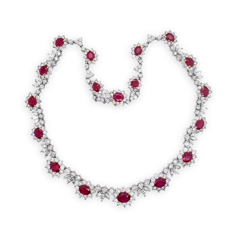 1828 Carat Total Weight Oval Ruby And Diamond Necklace In Platinum