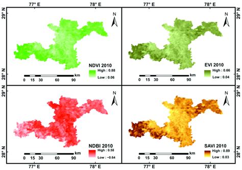 Maps Of Ndvi Ndbi Evi And Savi Of Terra Modis 2010 Download Scientific Diagram