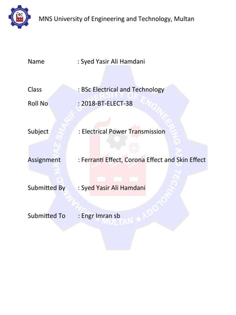 Ferranti Effect And Skin Effect Pdf Inductance Electrical Conductor