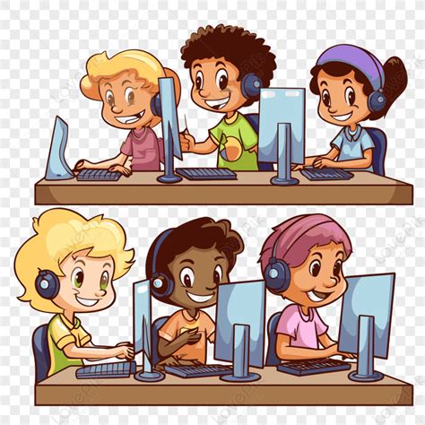 컴퓨터에 학생 벡터 상표 클립 아트 만화 Png 일러스트 무료 다운로드 Lovepik
