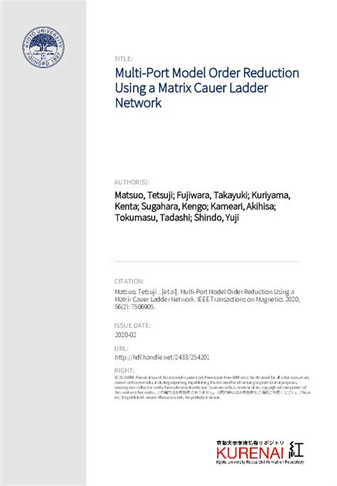 Pdf Multi Port Model Order Reduction Using A Matrix Cauer Ladder Network