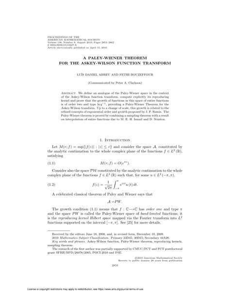 Pdf A Paley Wiener Theorem For The Askey Wilson Function Transform