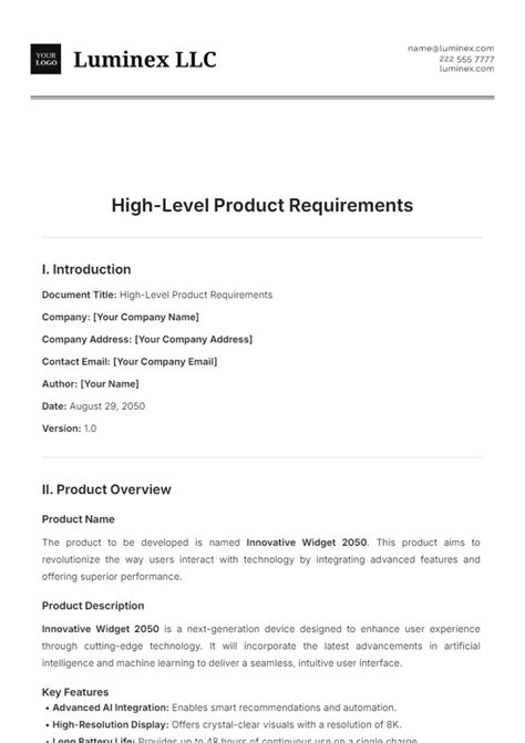 Free Product Feature Requirements Document Template To Edit Online