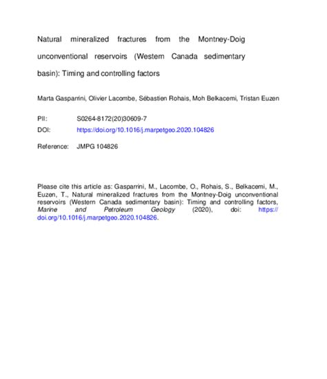 Pdf Natural Mineralized Fractures From The Montney Doig Unconventional Reservoirs Western