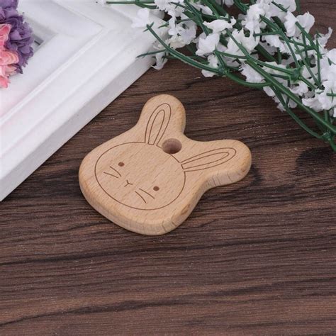 아기 Teether 자연 너도밤 나무 나무 Diy 토끼 모양 반지 공예 씹는 아이 장난감 베이비 케어