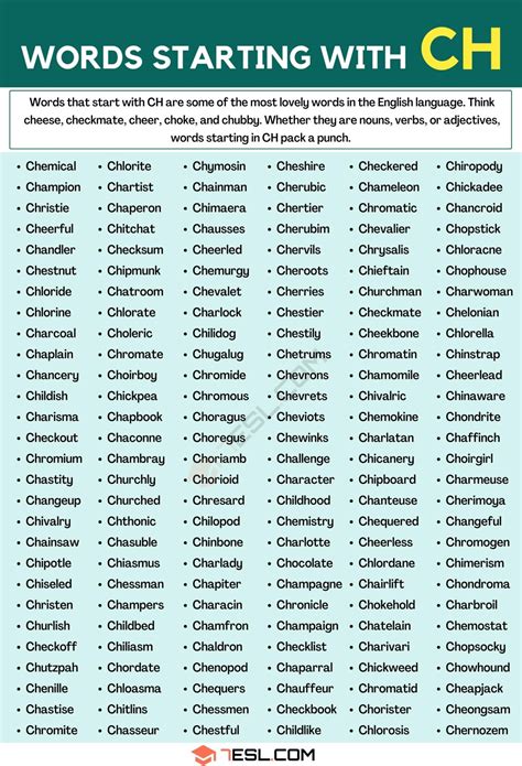 Words That Start With Ch English Words Esl