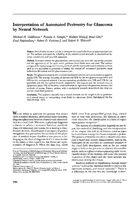 Pdf Interpretation Of Automated Perimetry For Glaucoma By Neural Network