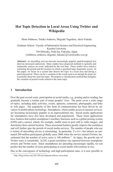 Pdf Hot Topic Detection In Local Areas Using Twitter And Wikipedia