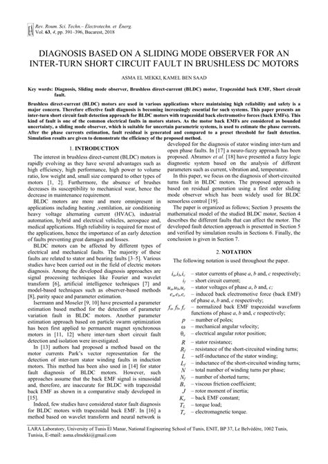 Pdf Diagnosis Based On A Sliding Mode Observer For An Inter Turn Short Circuit Fault In