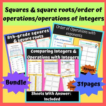 Squares And Square Roots Order Of Operations Operations Of Integers