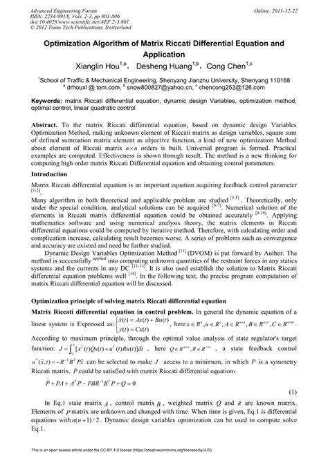 Pdf Optimization Algorithm Of Matrix Riccati Differential Equation