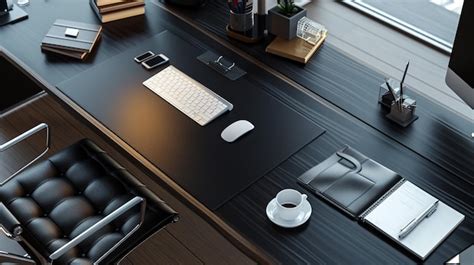 Productive Office Desk Setup With Computer Keyboard And Mouse Premium