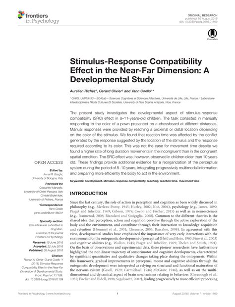 Pdf Stimulus Response Compatibility Effect In The Near Far Dimension