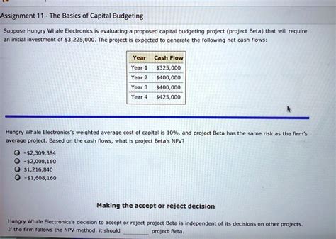 Assignment 11 The Basics Of Capital Budgeting Suppose Hungry Whale