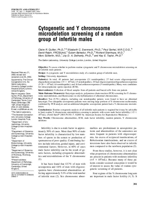 Pdf Cytogenetic And Y Chromosome Microdeletion Screening Of A Random Group Of Infertile Males