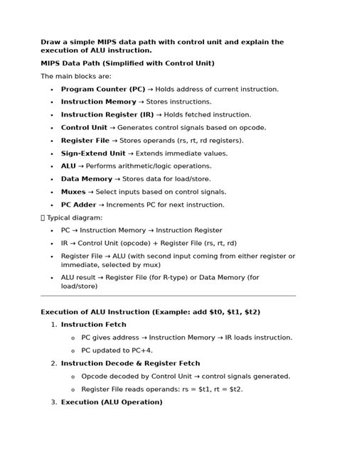 Draw A Simple Mips Data Path With Control Unit And Explain The