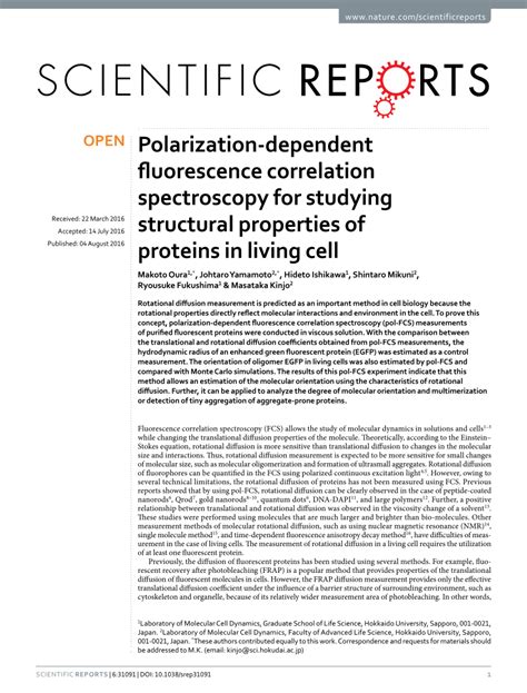 Pdf Polarization Dependent Fluorescence Correlation Spectroscopy For